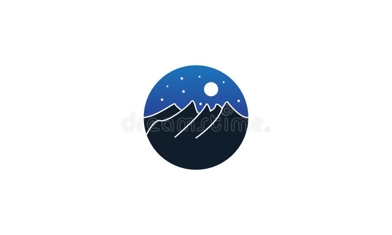 Illustration Night of Mountain and Sky and Moon on Circle Design Stock ...