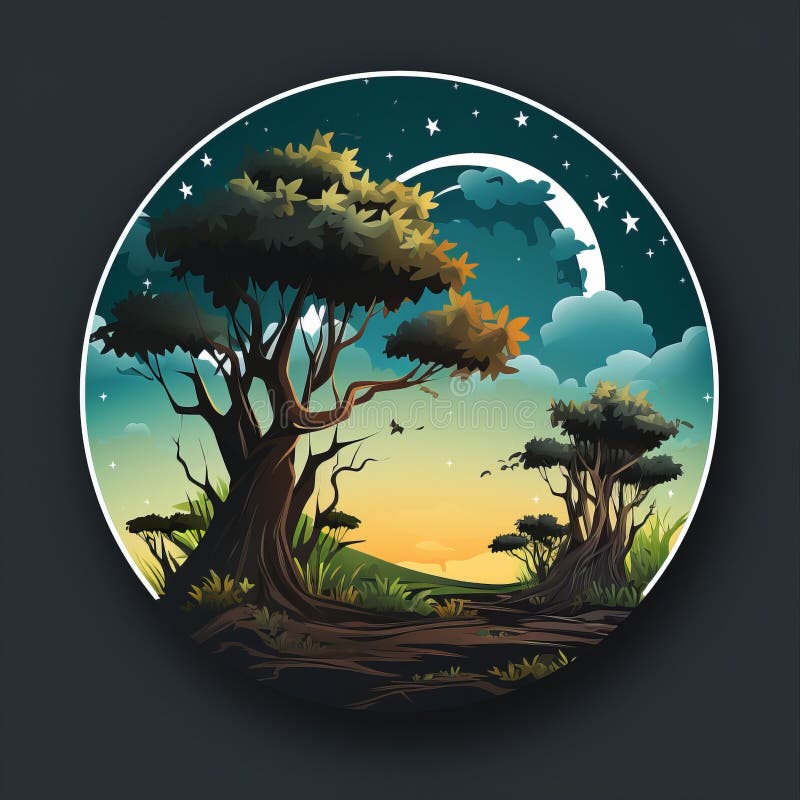 Moon Trees Hand Drawn Vector Illustration Night Sky Stock Photos - Free ...