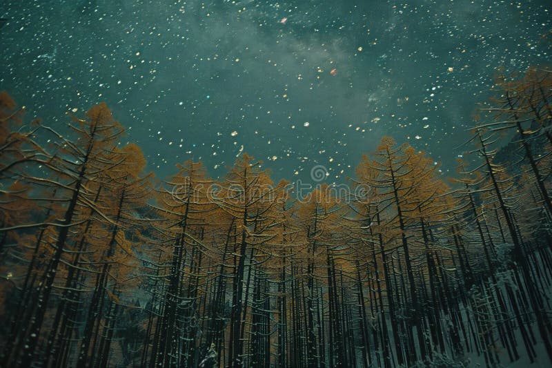 Illustration of Night Shot of the Stars Above a Forest, High Quality ...
