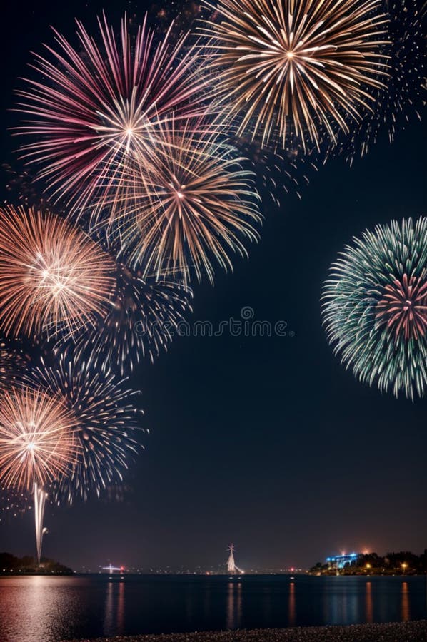 Illustration of a Night Sky, with a Multi-color, Expressive Fireworks ...
