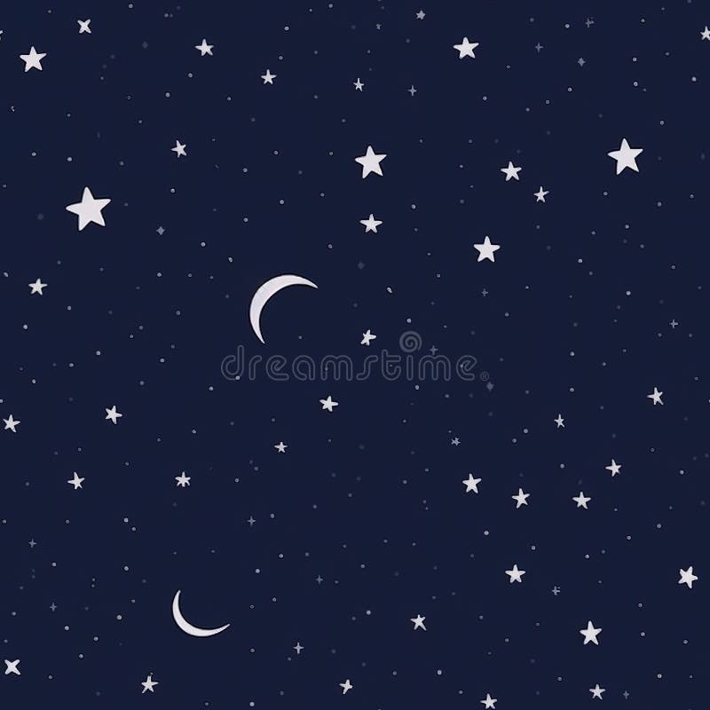 Illustration of Night Sky with Sparse Stars and Celestial Moon on White ...