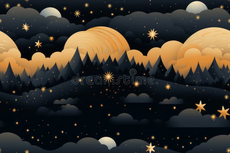 An Illustration of the Night Sky with Clouds and the Moon Stock ...