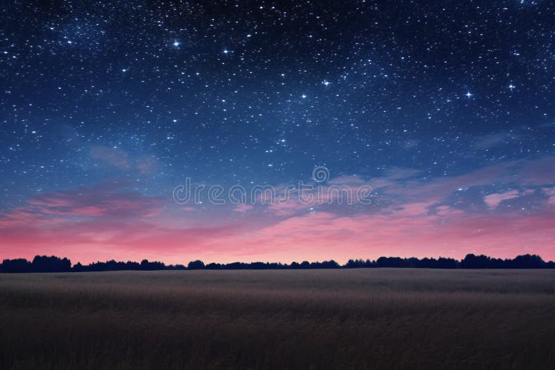 Night Sky with Stars and Clouds Over Field Stock Illustration ...
