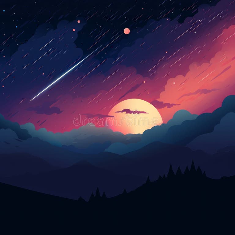 An Illustration of the Night Sky with Stars and a Comet Stock Image ...