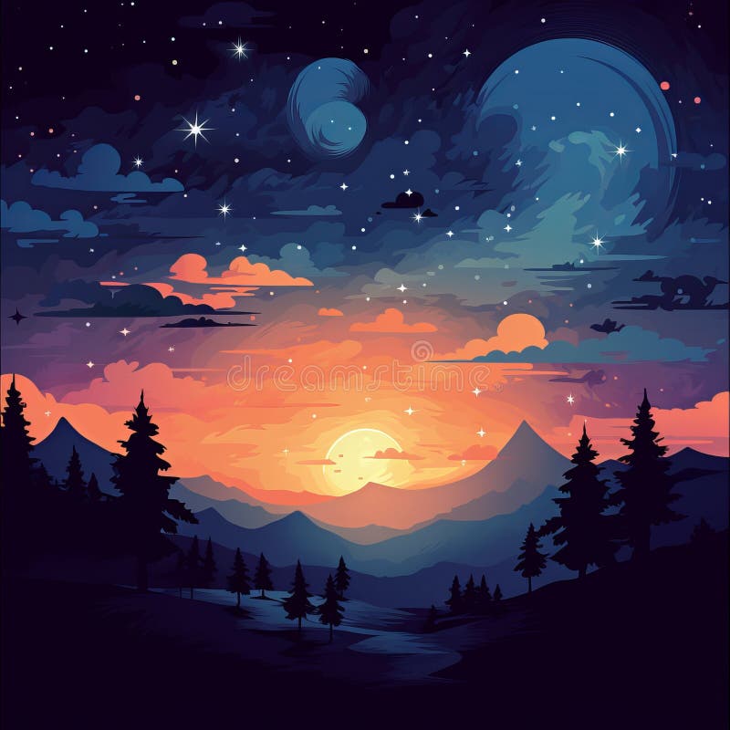 An Illustration of the Night Sky with Stars and Planets Stock ...