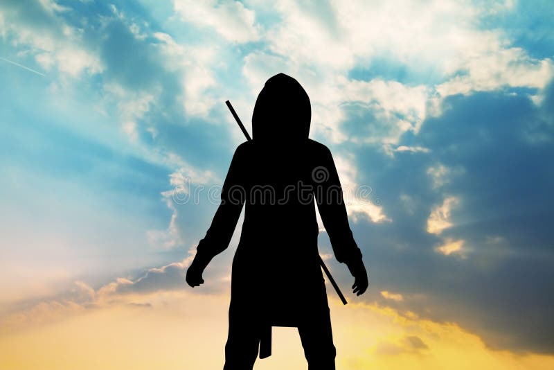 Silhouette of Ninja at Sunset Stock Illustration - Illustration of ...