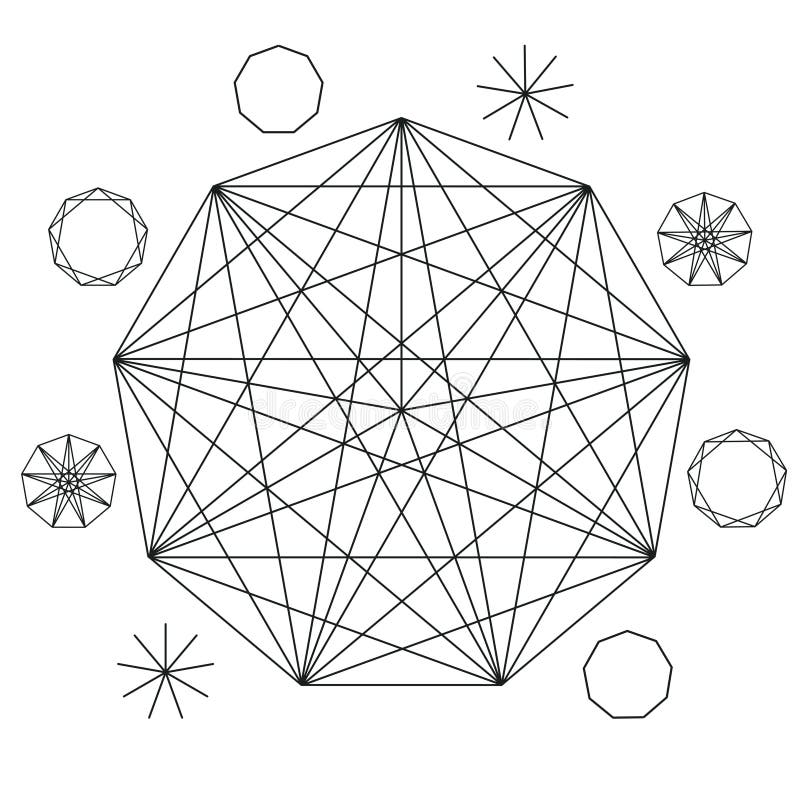 Illustration Nonagon Black and White Sacred Geometry Circle Light ...