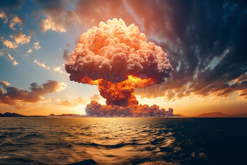 Illustration of a Nuclear Explosion Over the Sea. Generative AI Stock ...