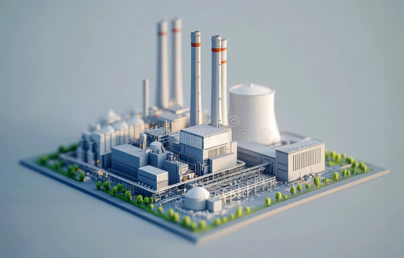 Illustration of Nuclear Power Plant Side View Full Length Isolate on ...