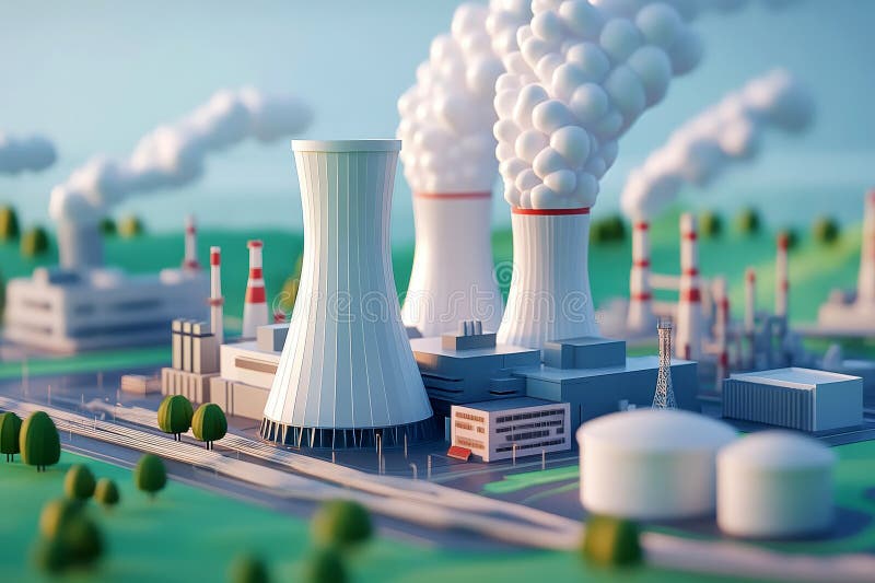 Illustration of Nuclear Power Plant Side View Full Length Isolate on ...
