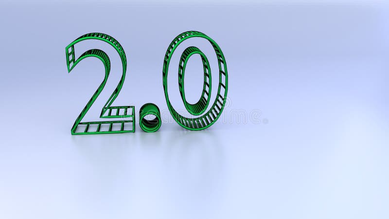 Illustration of Number Version "2.0" in Chrome Letters. 3d Rendering ...