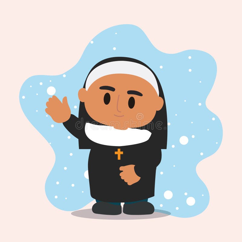 Nun In Traditional Black Habit Smiling And Waving Vector Stock Vector