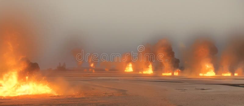 Illustration of Objects Burning in the Battlefield. Conflict Concept ...