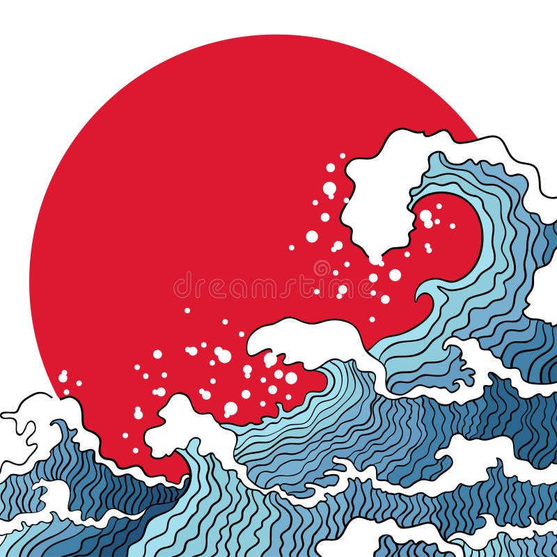 Illustration of Ocean Waves and Sun. Stock Vector - Illustration of ...