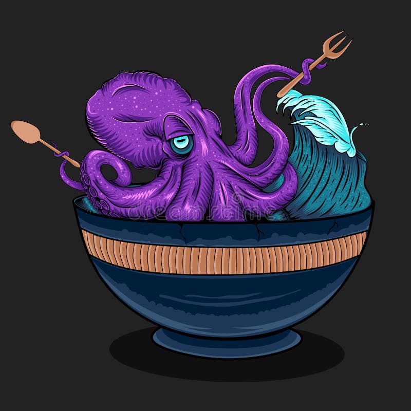 Illustration of Octopus in a Bowl Stock Vector - Illustration of ...