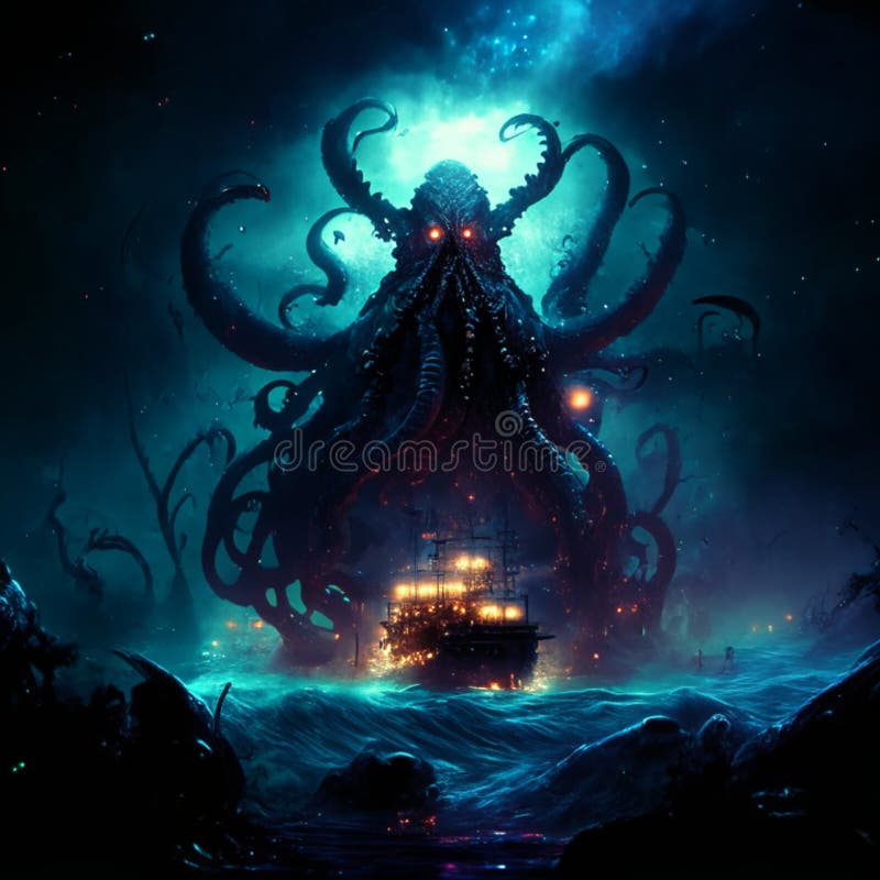 Octopus on a Dark Background. Underwater World Stock Illustration ...
