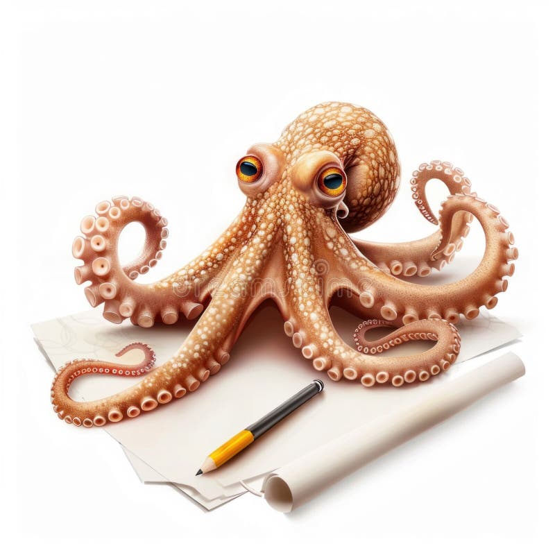 Illustration of Octopus with Drawing Tools. Generative Ai Stock ...
