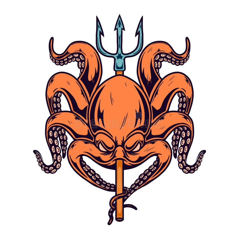 Illustration of Octopus with Poseidon Trident. Design Element for ... Illustration of Octopus with Poseidon Trident. Design Element for ...