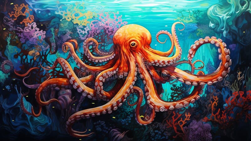 An Illustration of an Octopus Swimming in the Ocean AI Generated Stock ...