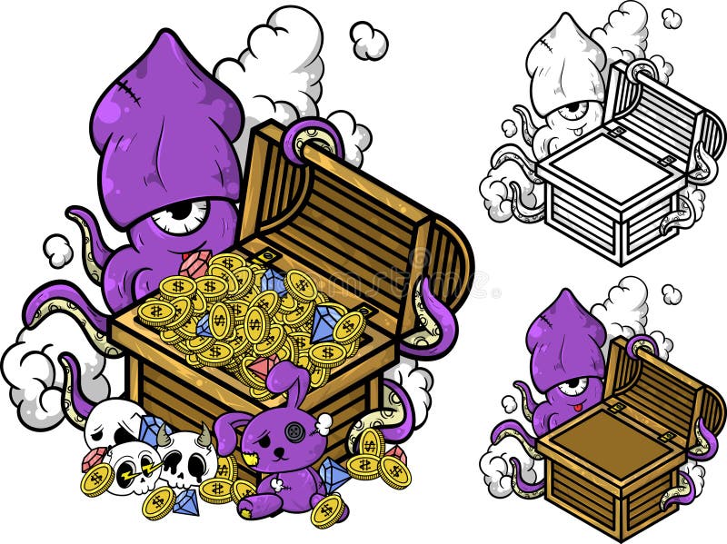 Illustration of an Octopus and a Treasure Chest Vector Stock Vector ...