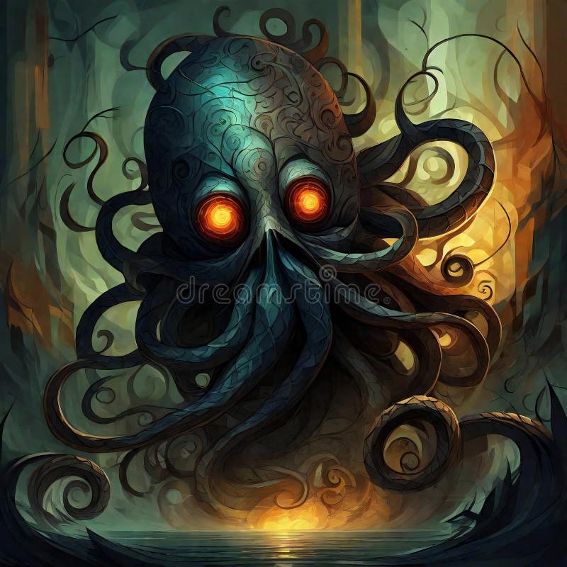 Octopus in the Water, Illustration of a Fantasy Creature Stock ...