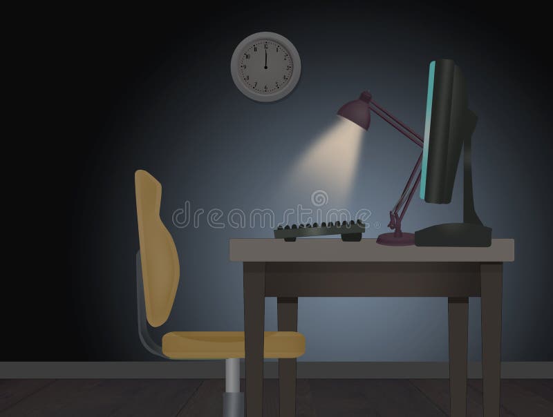 Illustration of Office Desk in the Evening Stock Illustration ...