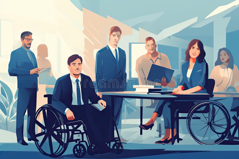 Illustration of an Office with Disabled People, Concept of Social ...