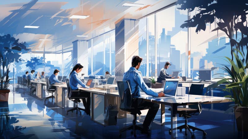 Illustration of Office Interior with People Working. Generative AI ...