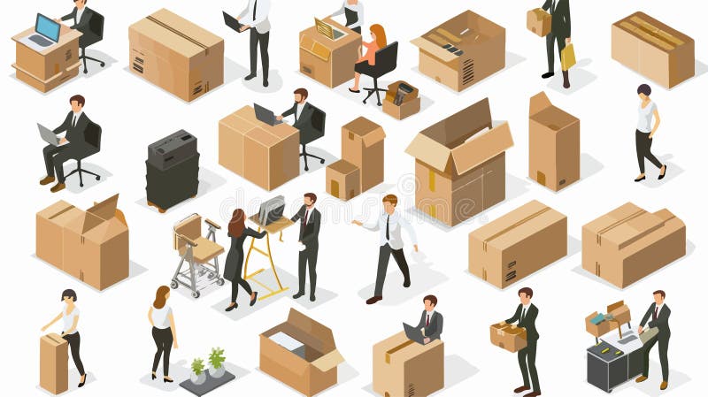 Efficient Office Relocation with Dedicated People Carrying Boxes Stock ...