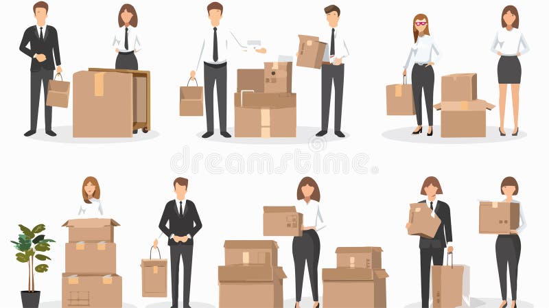 Efficient Office Relocation with Dedicated People Carrying Boxes Stock ...