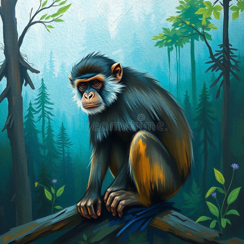 Monkey . Illustration with Oil Paint. Pattern for Printing on Wall ...