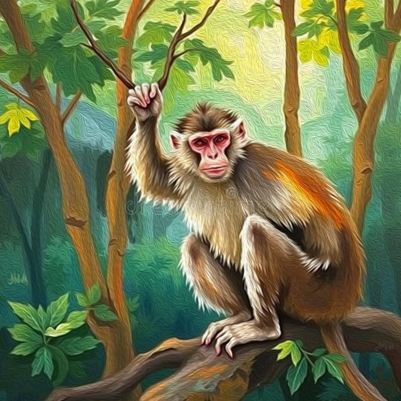 Monkey . Illustration with Oil Paint. Pattern for Printing on Wall ...