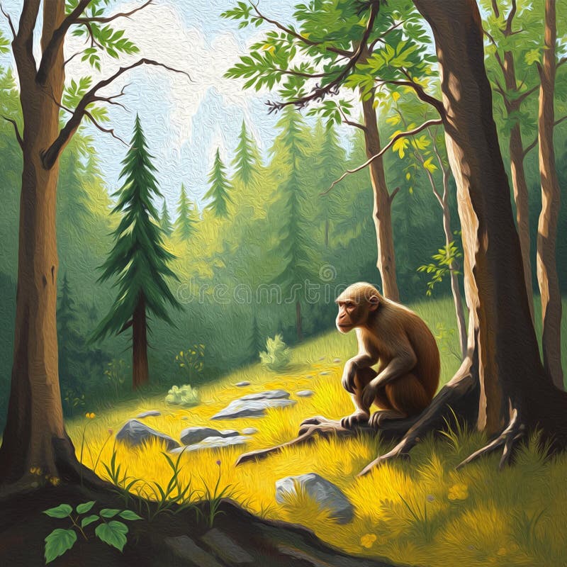 Monkey . Illustration with Oil Paint. Pattern for Printing on Wall ...