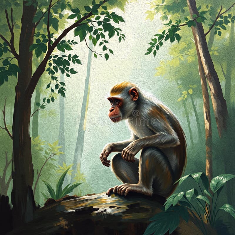 Monkey . Illustration with Oil Paint. Pattern for Printing on Wall ...