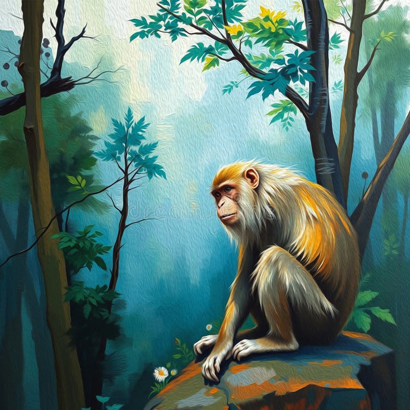 Monkey . Illustration with Oil Paint. Pattern for Printing on Wall ...