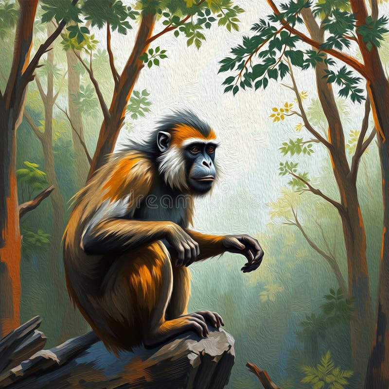 Monkey . Illustration with Oil Paint. Pattern for Printing on Wall ...