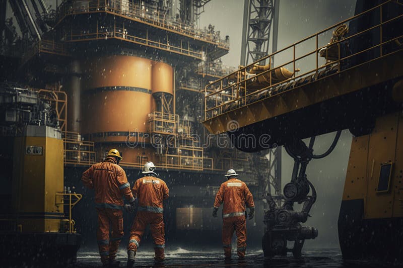 Illustration, of Oil Workers on Land, Ai Generative Stock Illustration ...