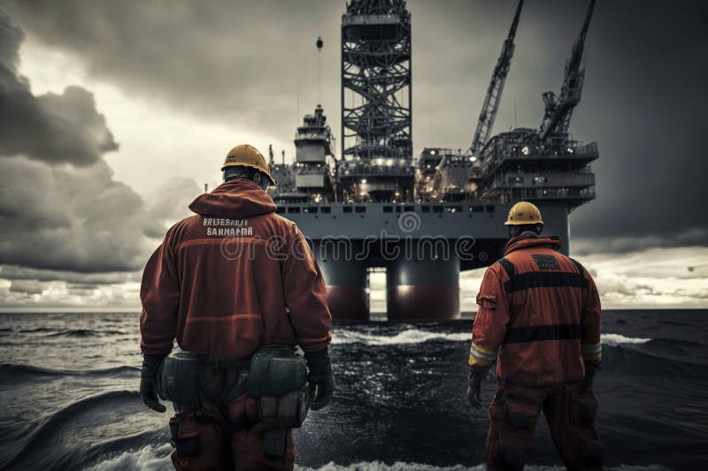 Illustration, of Oil Workers on Land, Ai Generative Stock Illustration ...