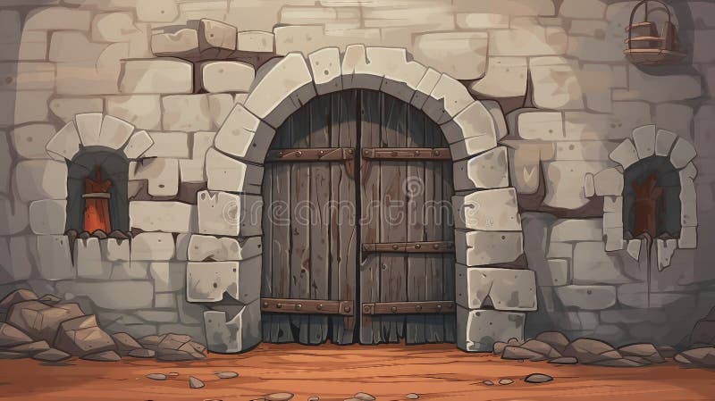 An Illustration of an Old Castle Dungeon Broken Door and Chest AI ...