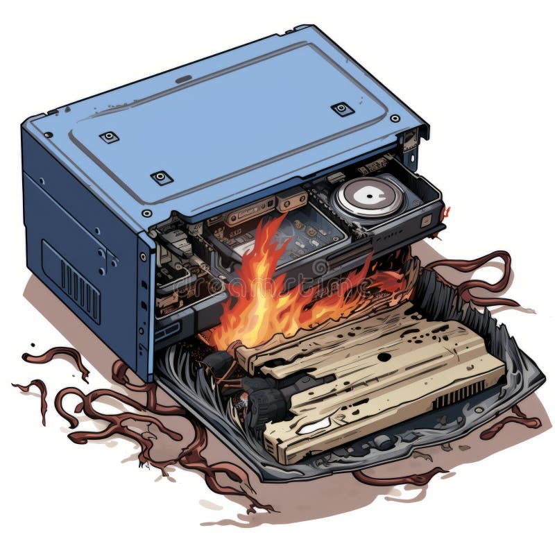 An Illustration of an Old Computer with a Fire in it Stock Illustration ...