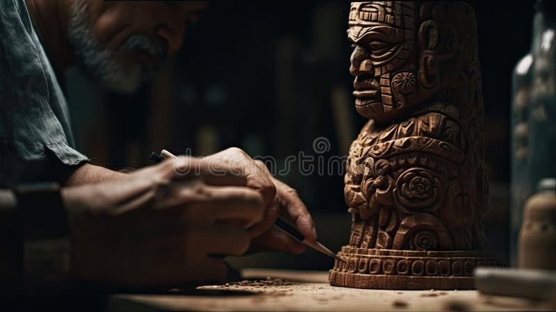 Illustration of an Old Man Making a Wooden Sculpture, Cool Stock ...