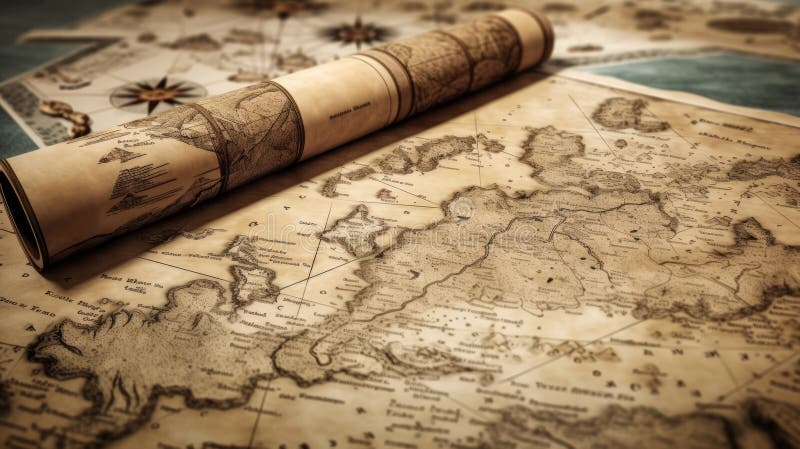 Illustration of Old Map on a Table. Stock Illustration - Illustration ...