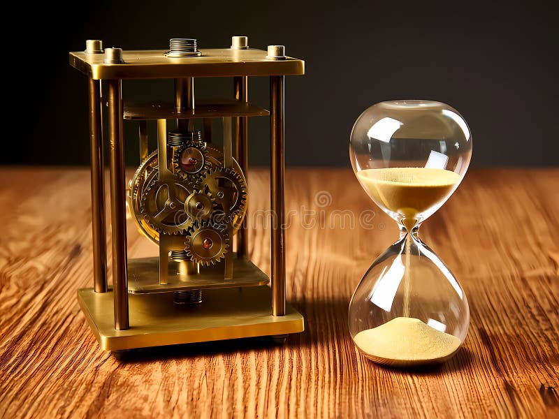 An Illustration of Old Mechanical Clock and Hourglass for Concept of ...