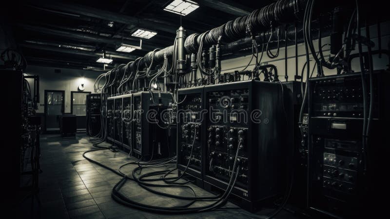 An Old Server Room Filled with Connecting Wires Stock Illustration ...