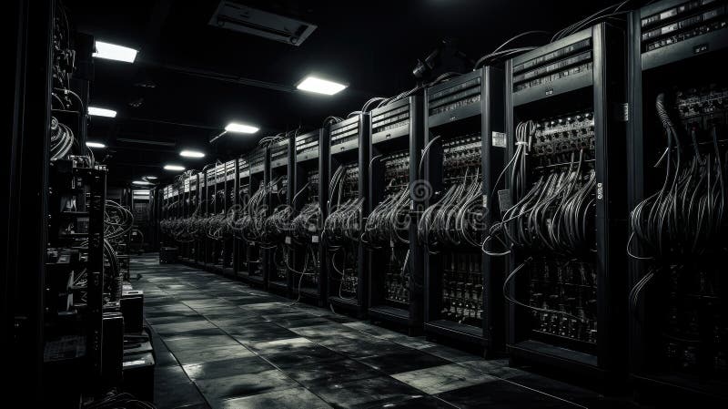 An Old Server Room Filled with Connecting Wires Stock Illustration ...