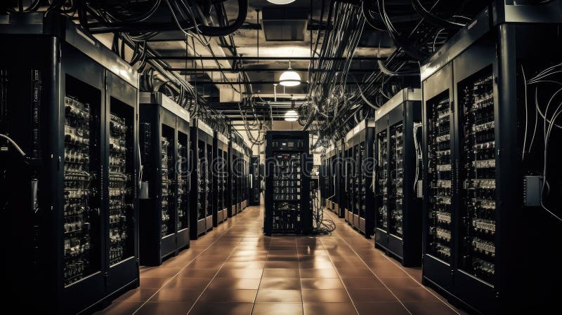 An Old Server Room Filled with Connecting Wires Stock Illustration ...