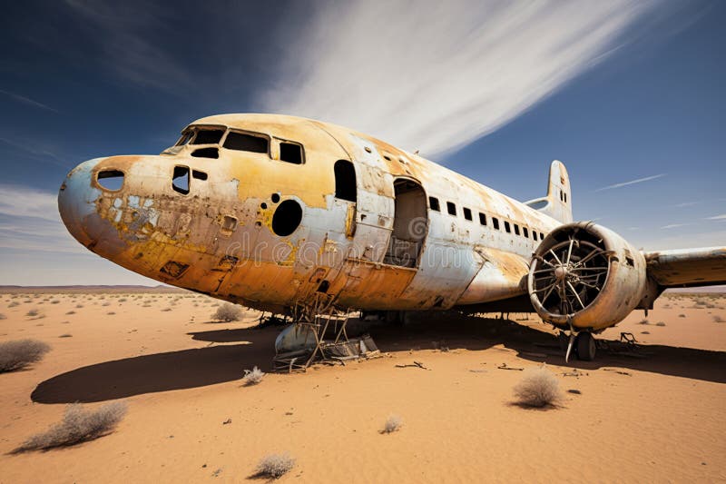Illustration, Old Plane Abandoned in the Desert ,ai Generative Stock ...