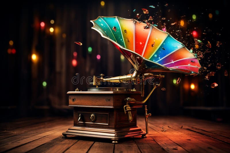 Illustration of Old Rainbow Colored Gramophone with Record. Generative ...