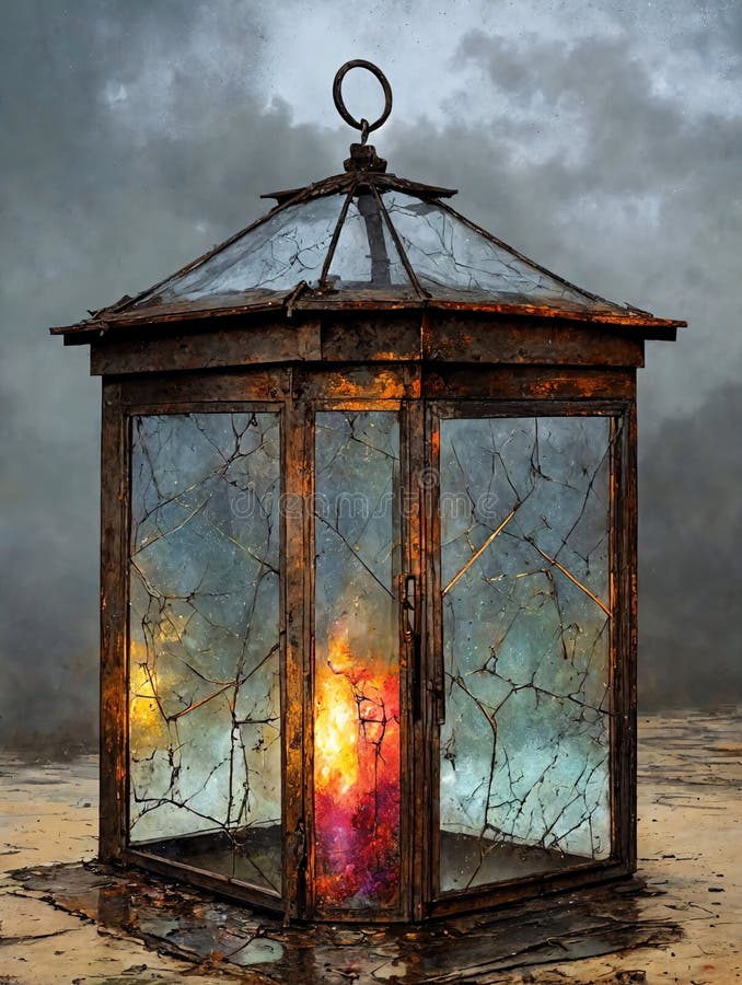Illustration of an Old Rusty Lantern with a Burning Fire in the ...