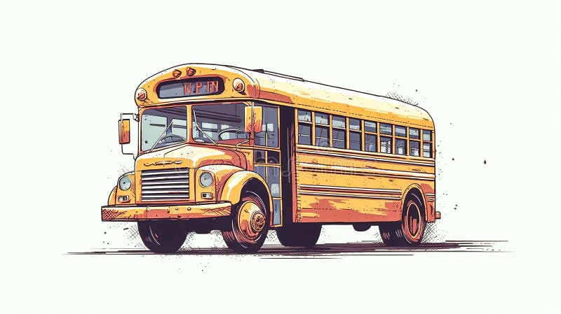 Illustration with Old School Bus, Generative AI. Stock Illustration ...